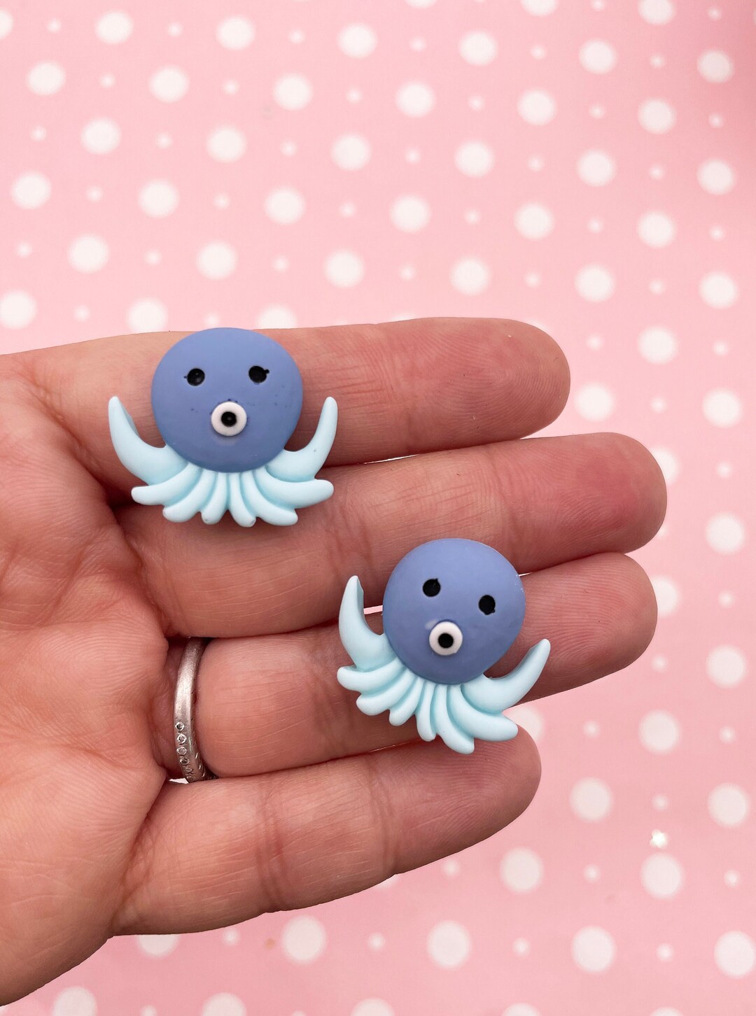 6 Baby Two Tone 25mm or 1 Inch Blue Octopus Flat Backed Resin Squid ...