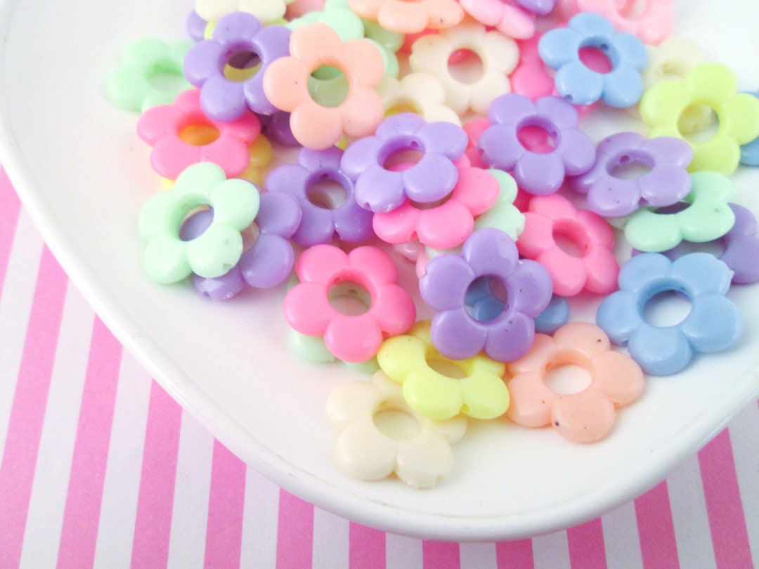 25 Pastel 19mm Acrylic Plastic Flower Bead Frame, Diy Kids Craft Resin ...