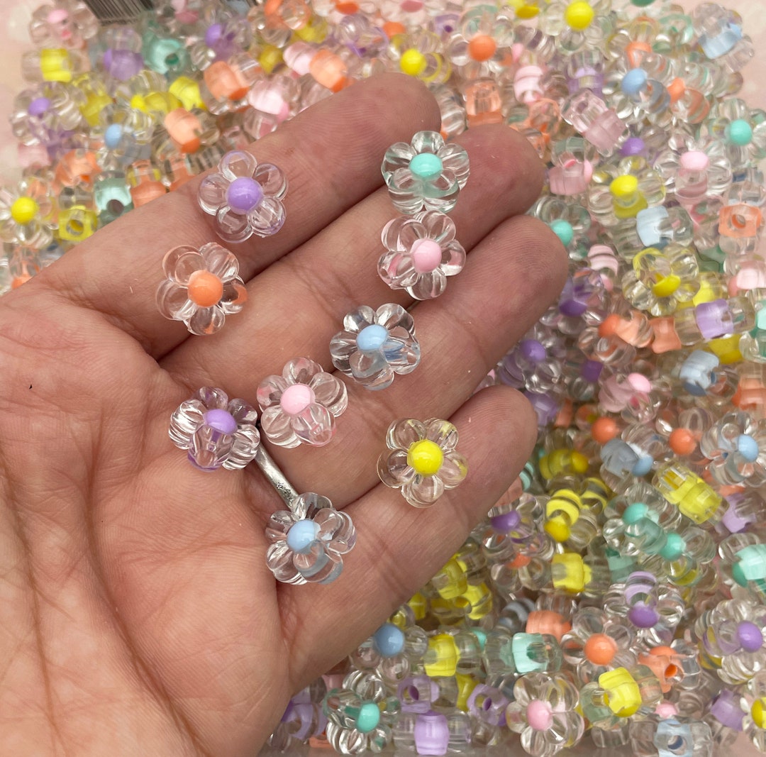 30 Multicolor Pastel Acrylic Plastic Flower Beads, Kawaii Floral Resin ...