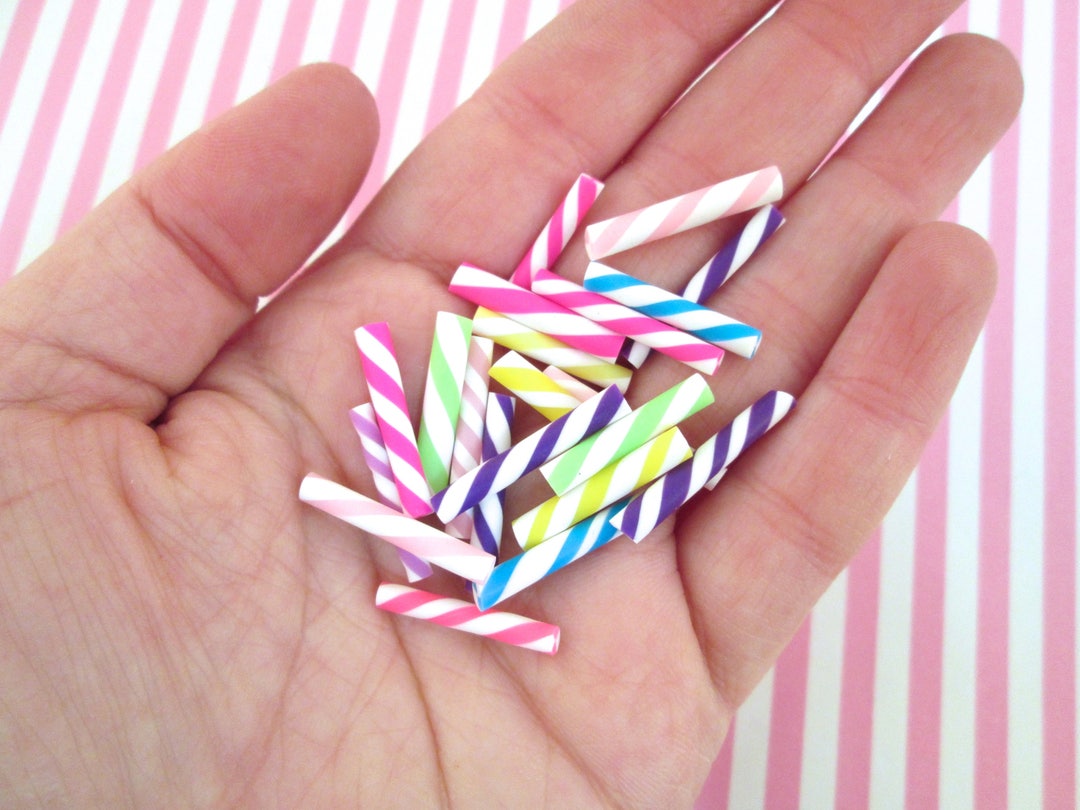 10 Polymer Clay Candy Straws - Rainbow Mix of Striped Pixie Sticks ...