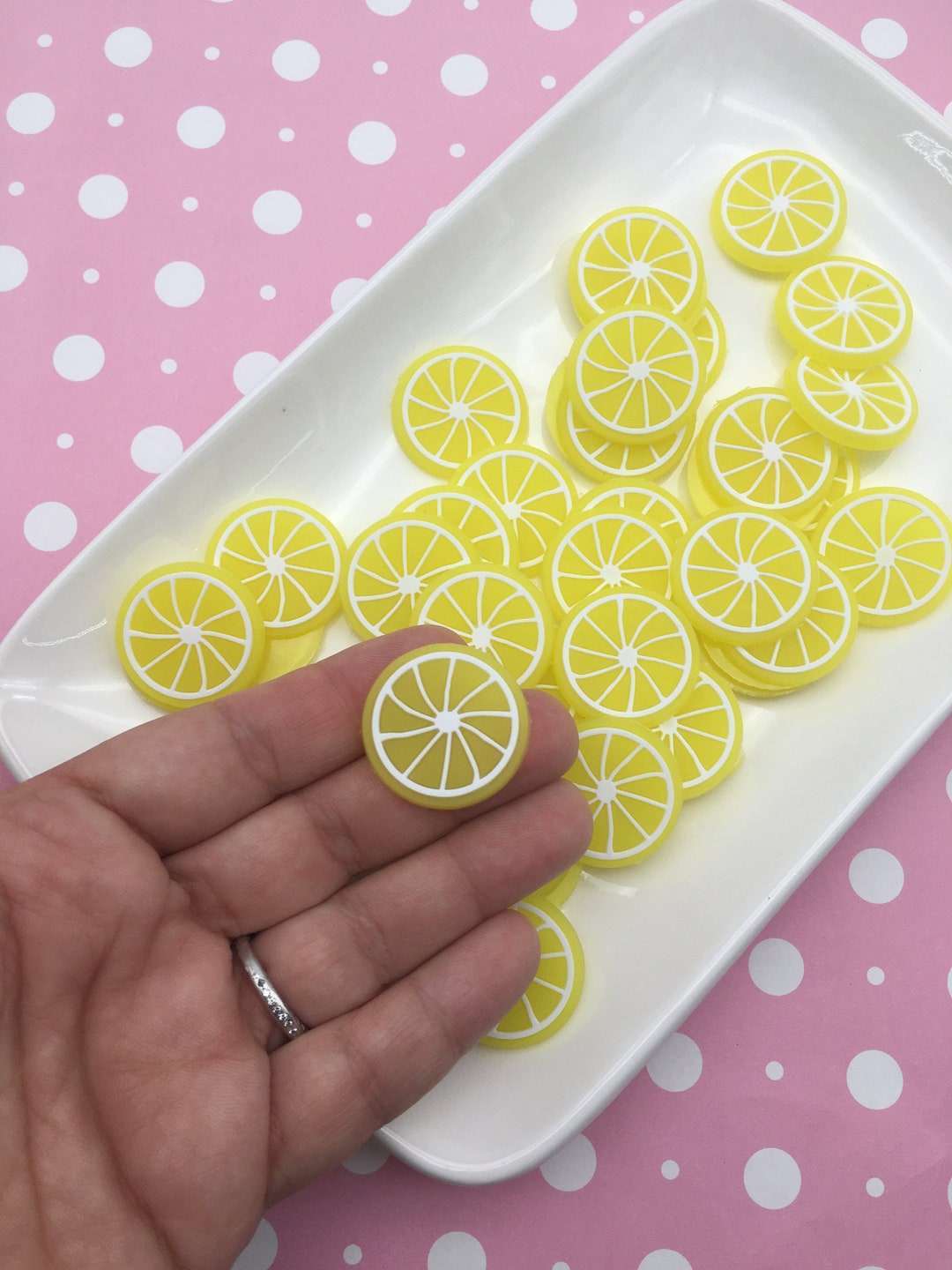 10 Soft PVC Lemon Cabochon, Flat-backed Soft Food Cabochons, Fake Fruit ...