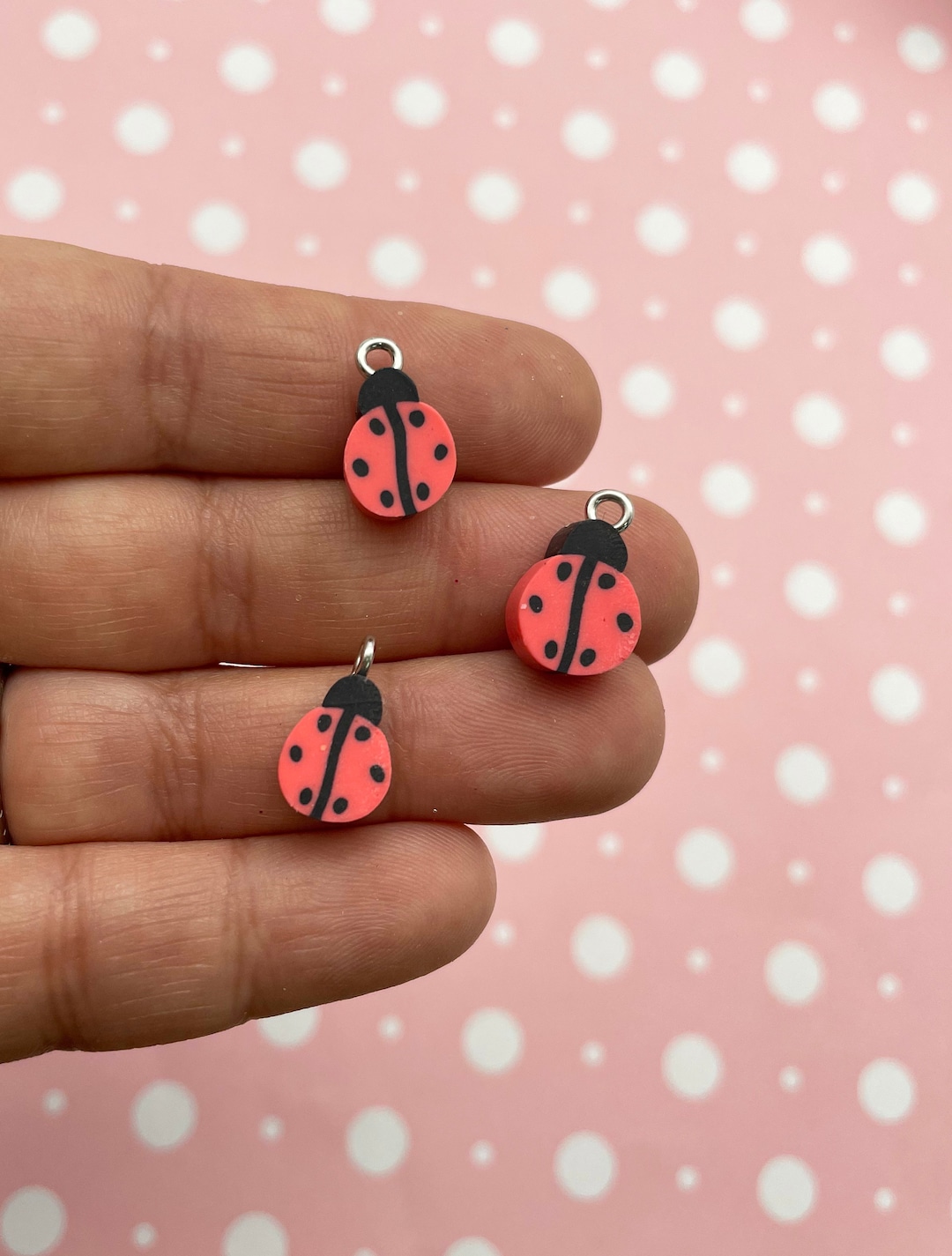10 Red Polymer Clay Lady Bug Pendant, 14mm Cute Fimo Ladybug Charms ...