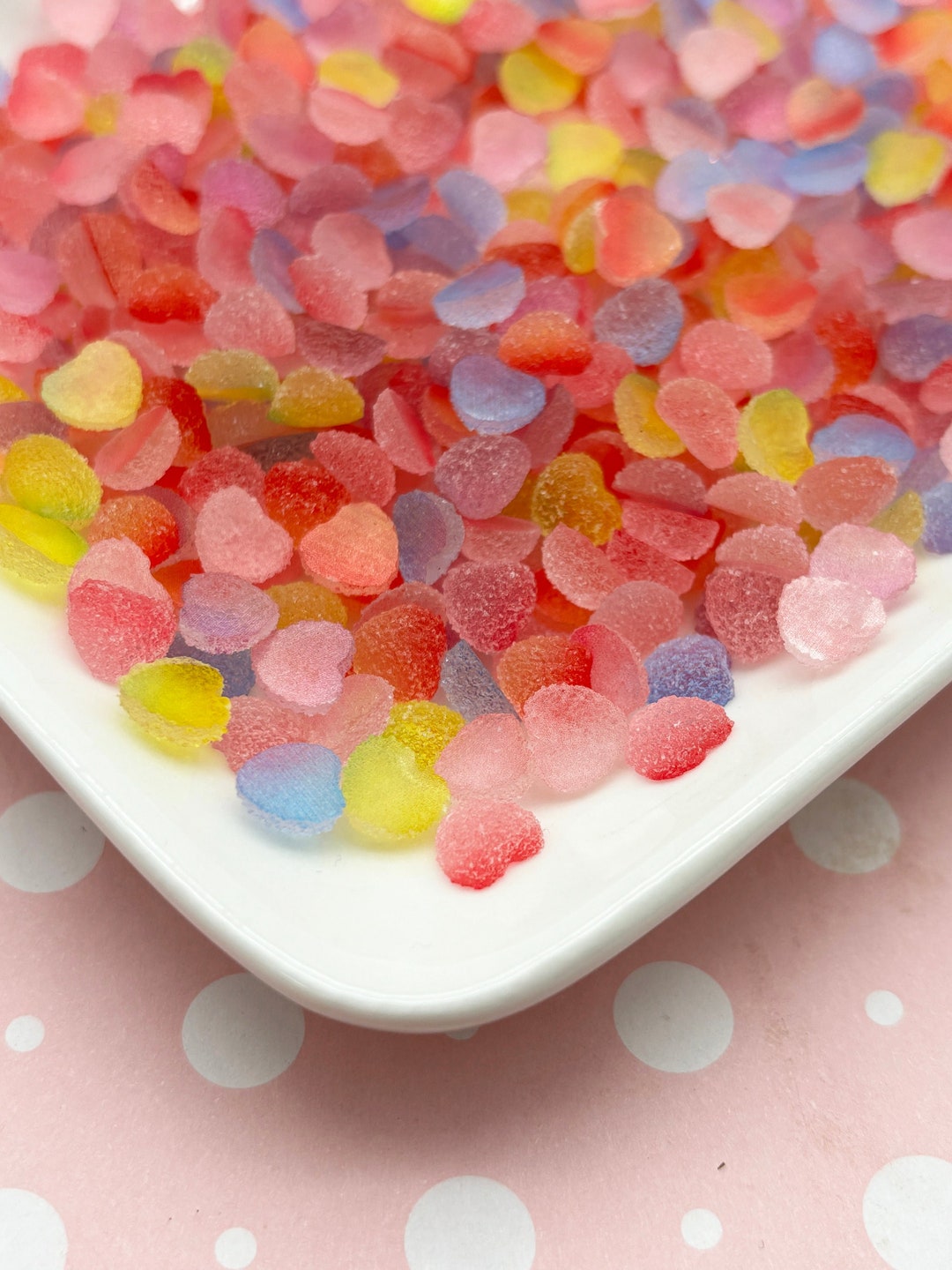 15 Tiny 8mm Resin Sugared Ombre Heart Kawaii Flatbacked Resin Cabochons ...