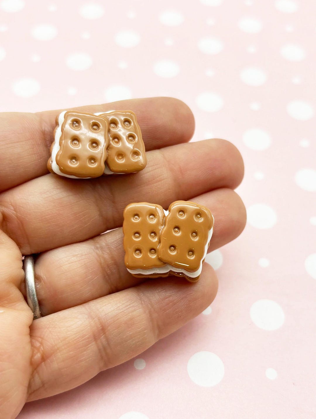 4 Miniature Ice Cream Sandwich Graham Cracker Cabochons - Flat Backed ...