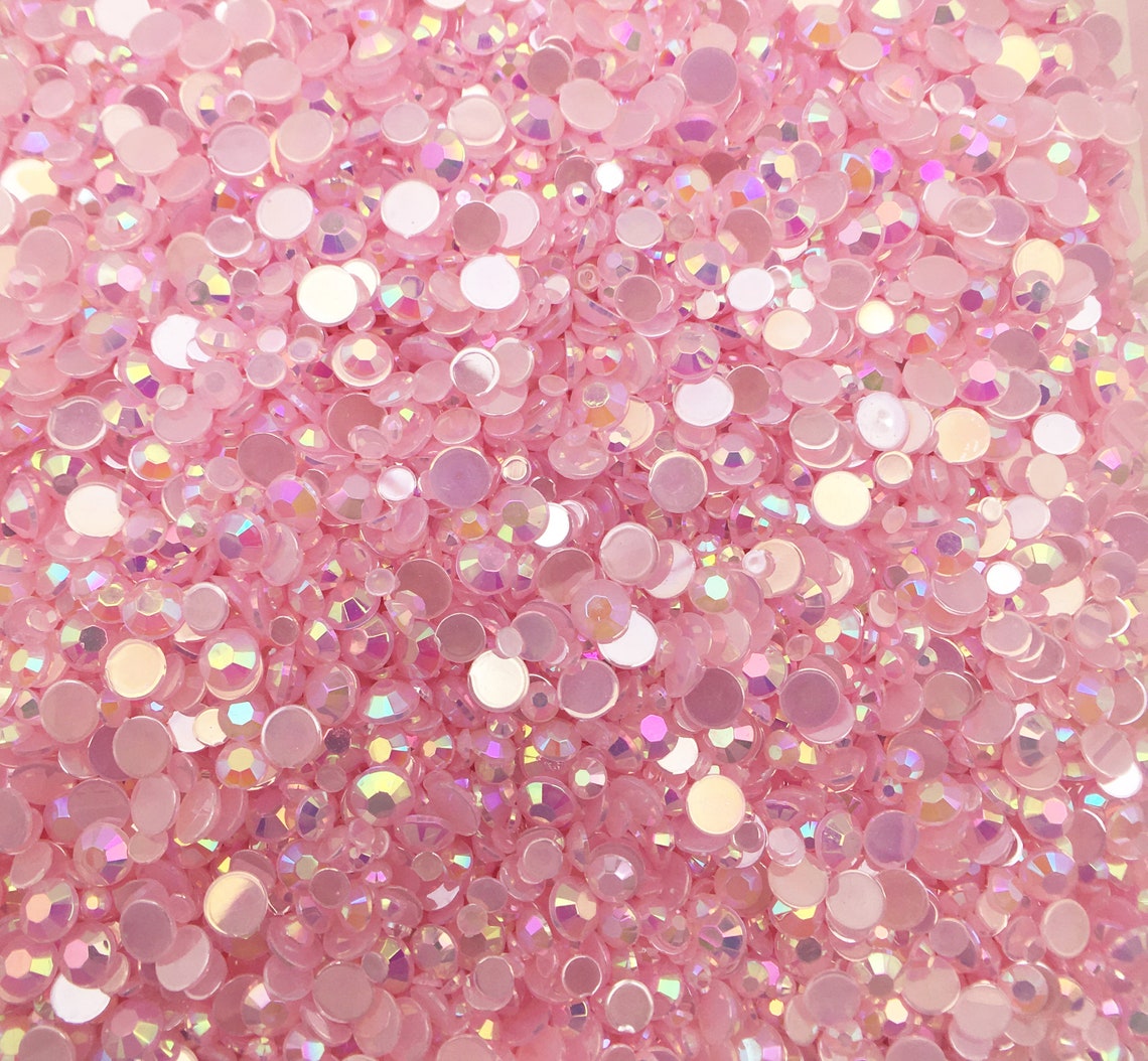 10 Grams Multi-size Pastel Pink AB Jelly Rhinestones, Baby Pink Flat ...
