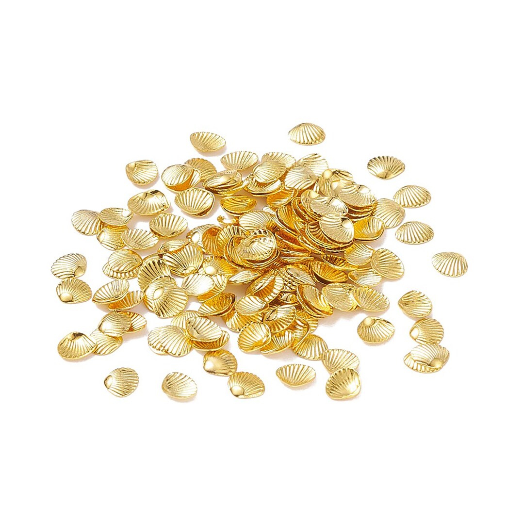 50 Tiny 6mm Gold Toned Metallic Seashell Clam Sea Shell Cabochons, Cute ...