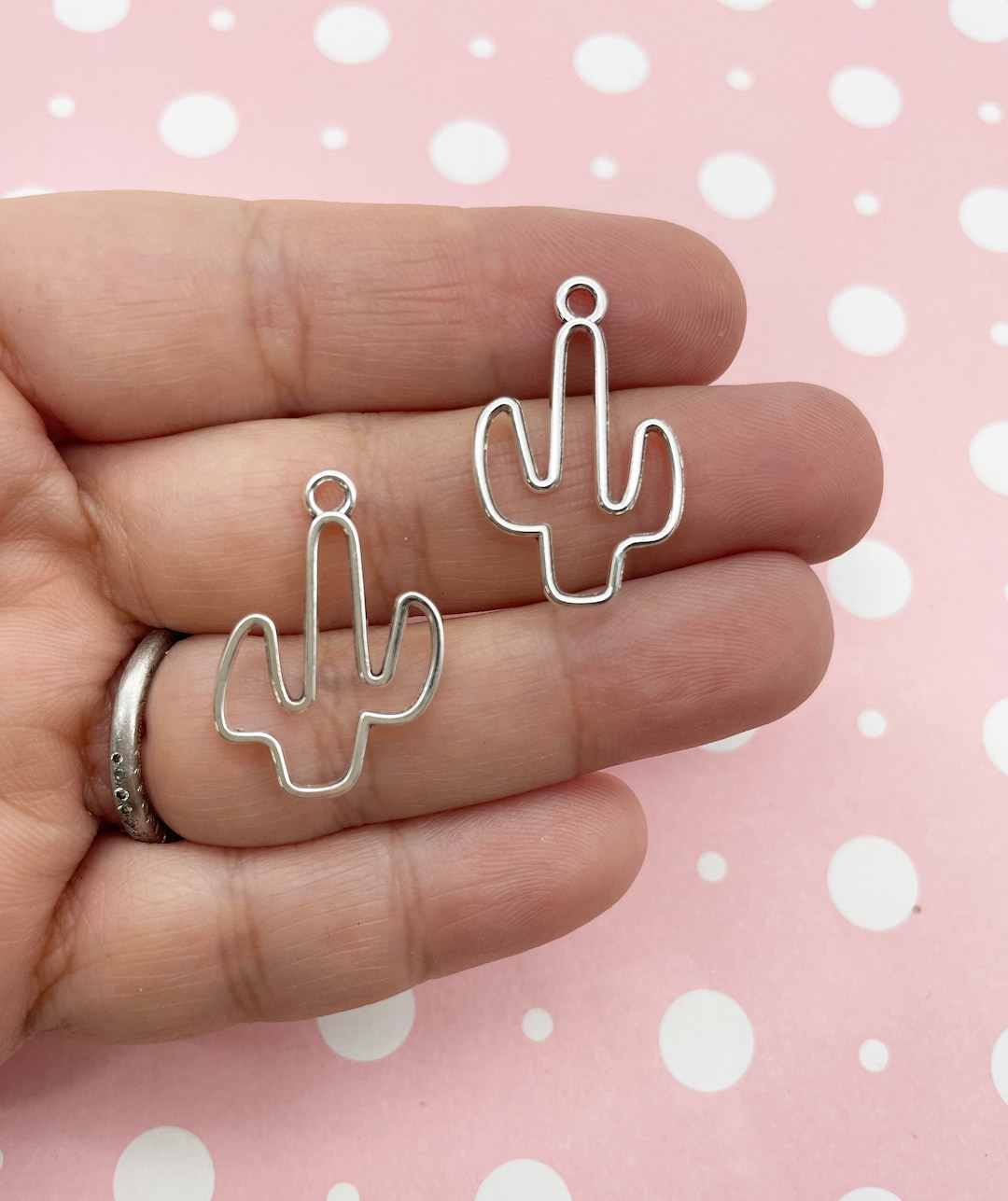 10 Silver Plated Saguaro Cactus Charms, 5mm or 1 Inch Open Bezel Cacti ...