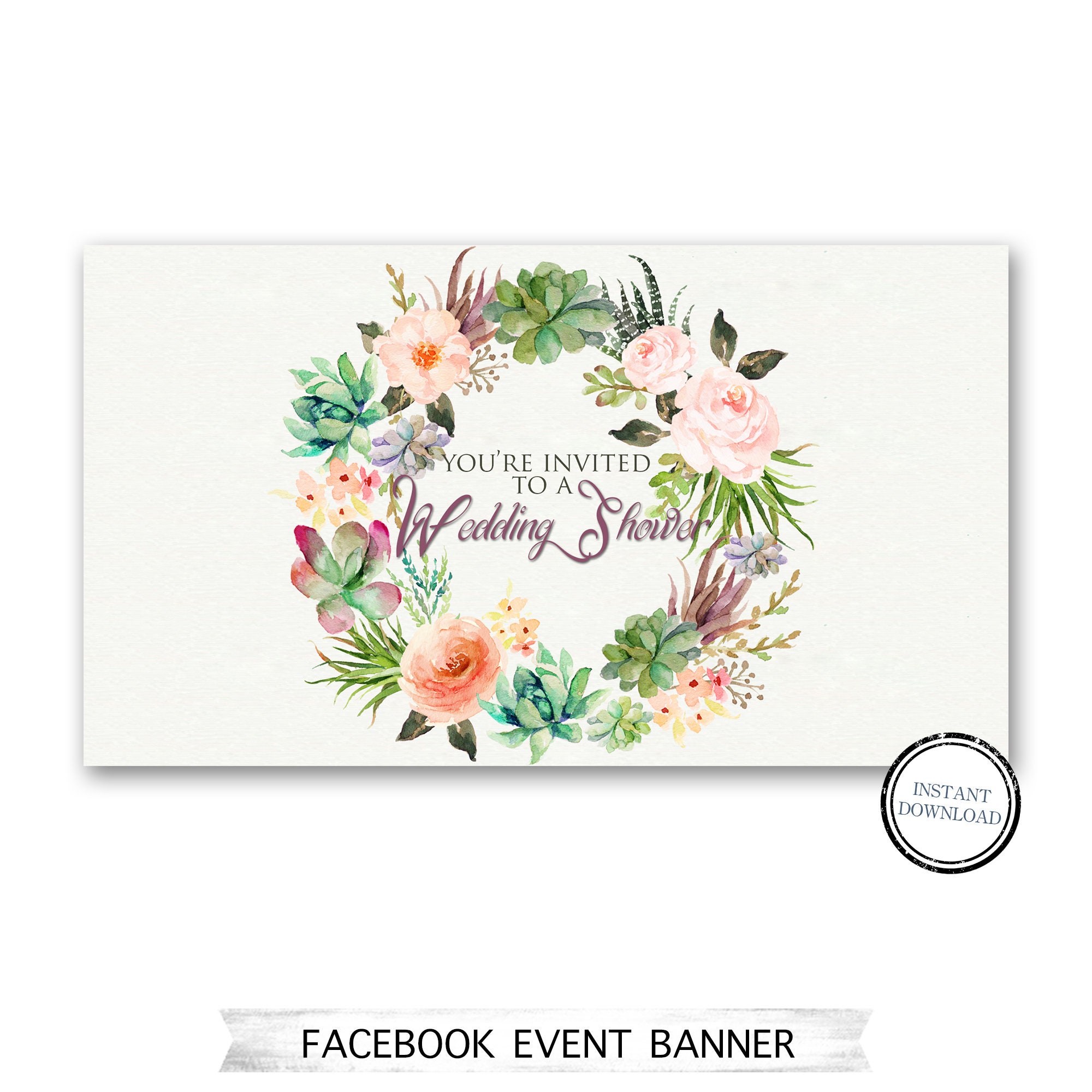 Facebook Event Page Banner, Wedding Shower, Floral, Greenery, Wreath - Etsy