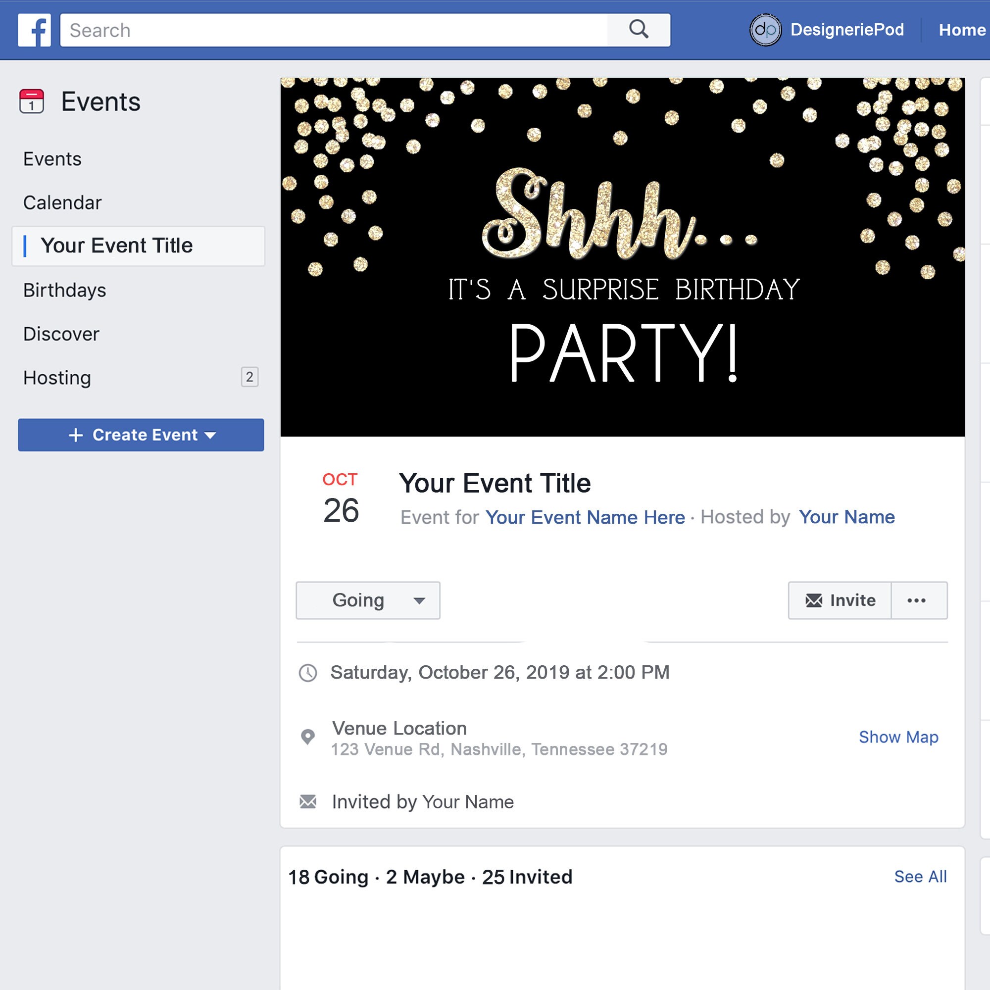 Facebook Event Page Banner, Surprise Birthday Party - Etsy