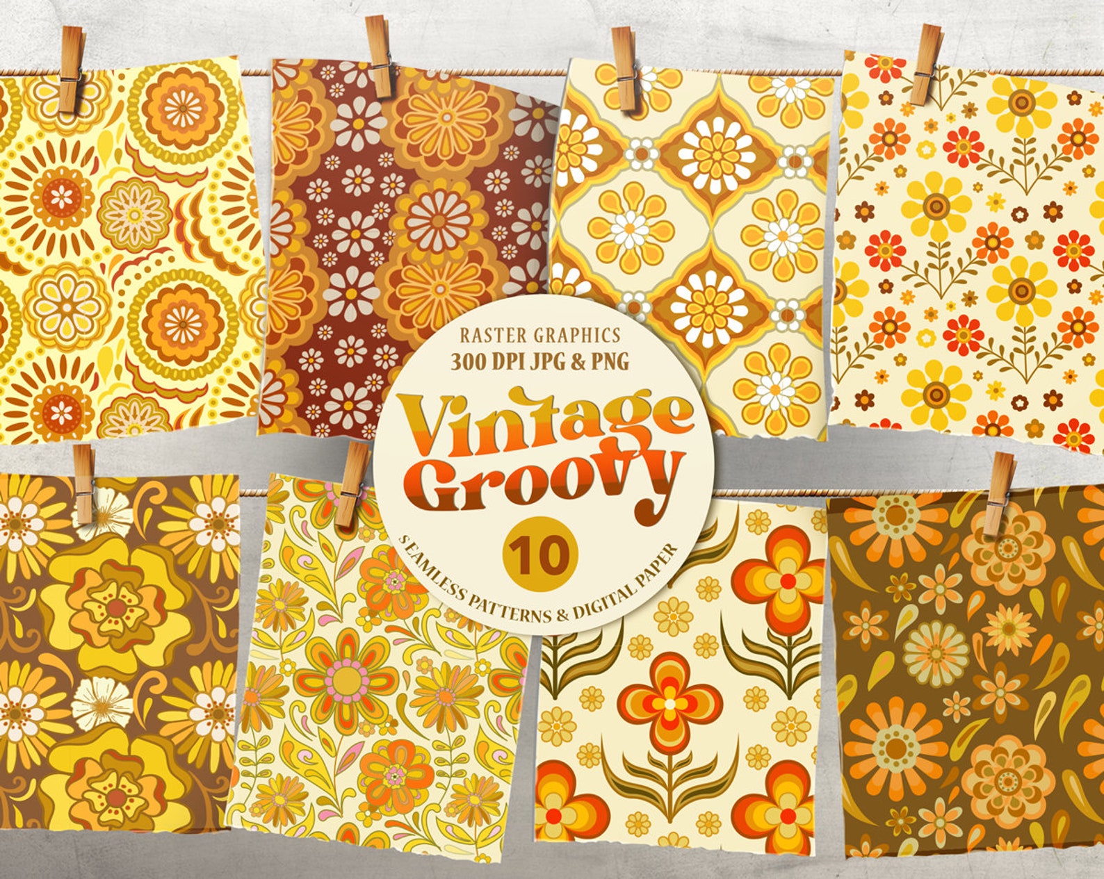Vintage Groovy Floral Patterns Digital Paper 70s Retro Floral - Etsy