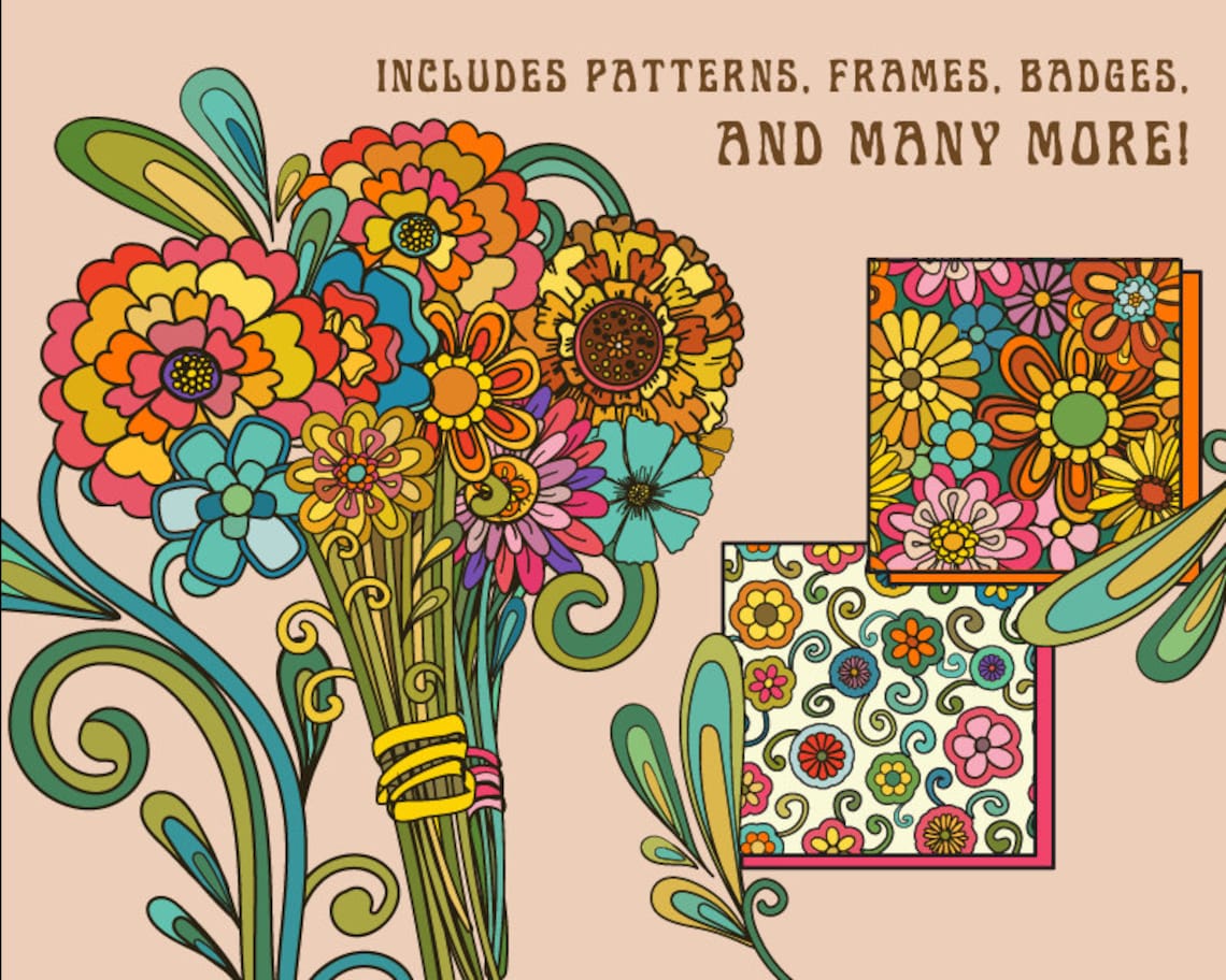 70s Retro Flower Power Design Bundle SVG Ai EPS PNG Groovy - Etsy