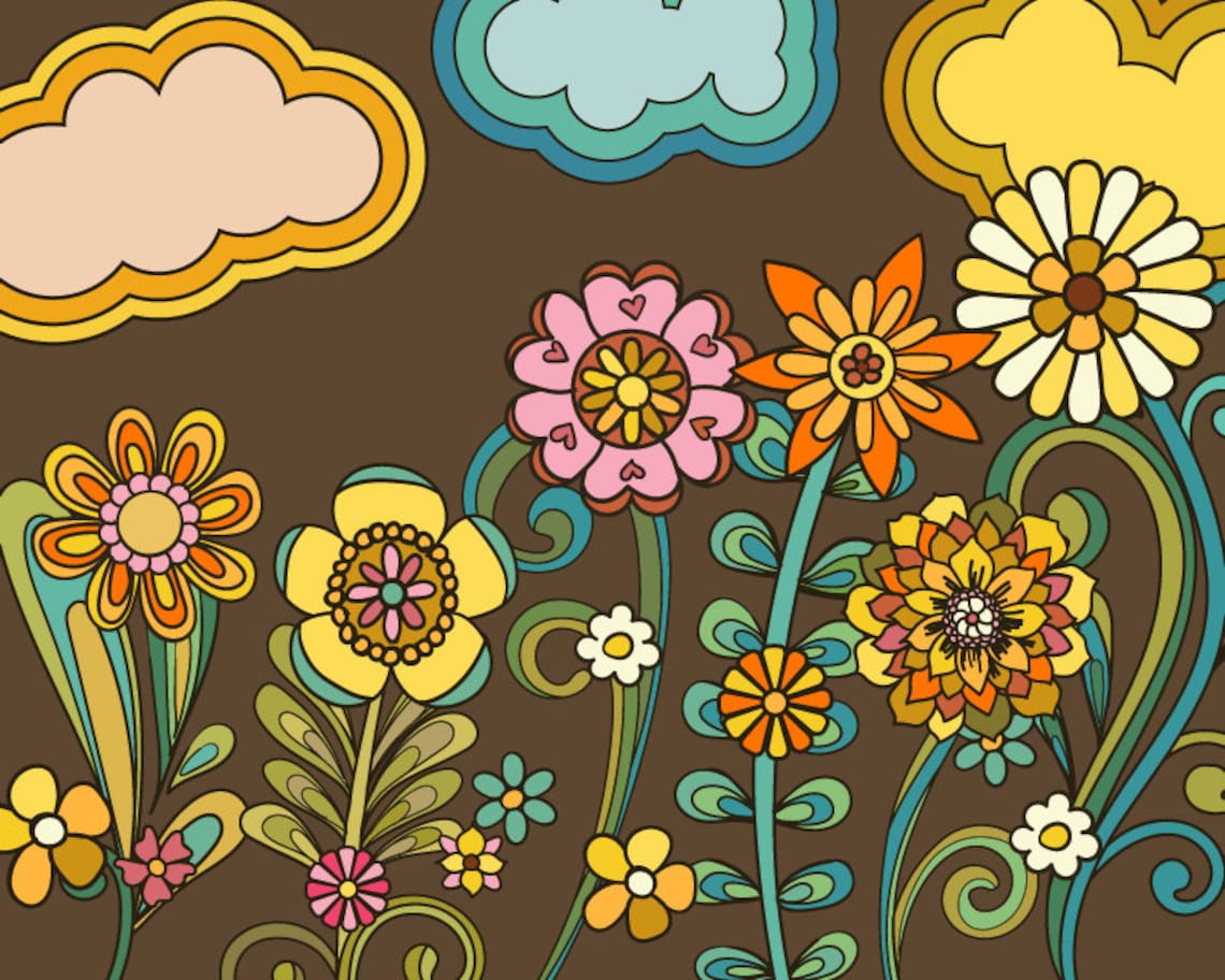 70s Retro Flower Power Design Bundle SVG Ai EPS PNG, Groovy Retro Art ...