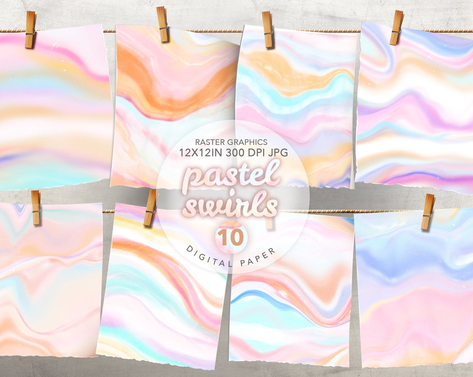 Pastel Swirls Watercolor Digital Paper, Aquarelle Crystals Gems Texture ...