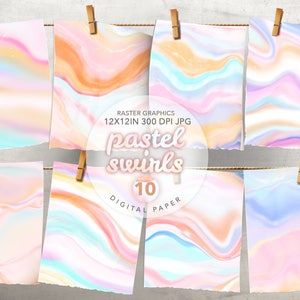 Pastel Swirls Watercolor Digital Paper, Aquarelle Crystals Gems Texture ...