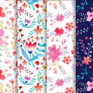Spring Flowers Digital Paper and Patterns, Watercolor Floral Clipart ...