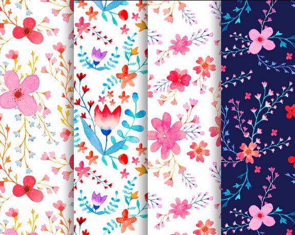 Spring Flowers Digital Paper and Patterns Watercolor Floral - Etsy