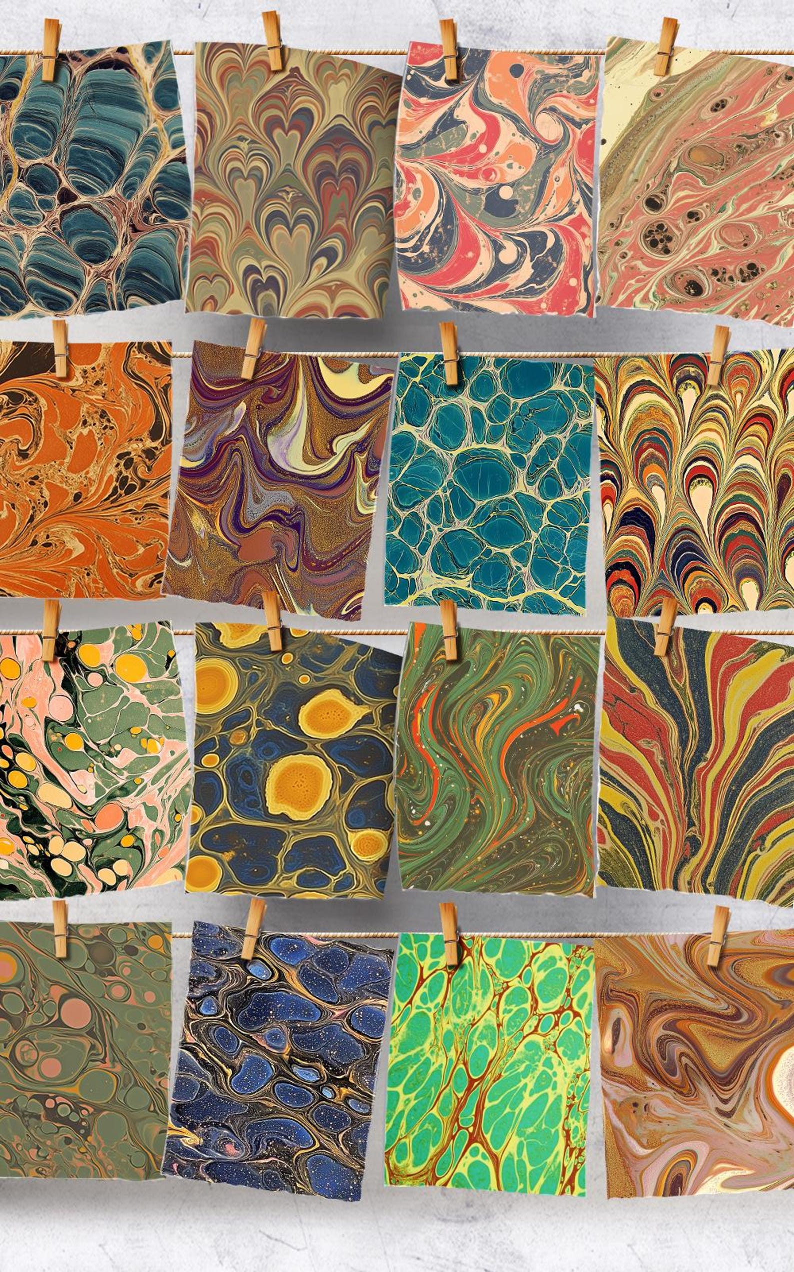 Antique Marbled Paper Digital Paper, Marbling Paper Clipart, Vintage ...