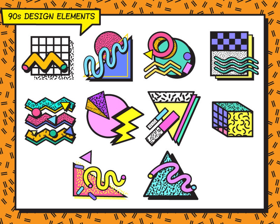 90s Design Bundle SVG Ai EPS PNG, Memphis Graphics, Nineties Nostalgia ...