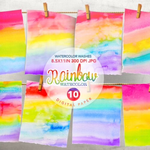 Rainbow Digital Paper Rainbow Clipart Watercolor Washes - Etsy