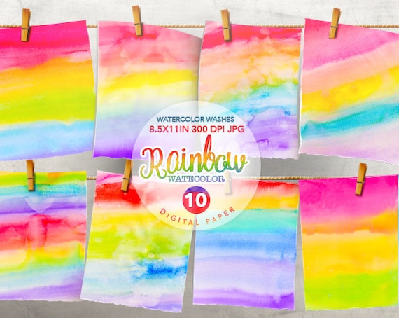 Rainbow Digital Paper Rainbow Clipart Watercolor Washes - Etsy