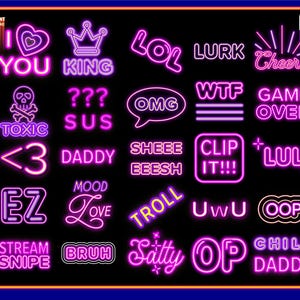 Neon Text Twitch Emotes, Twitch and Discord Emotes Bundle, Lurk Emote ...