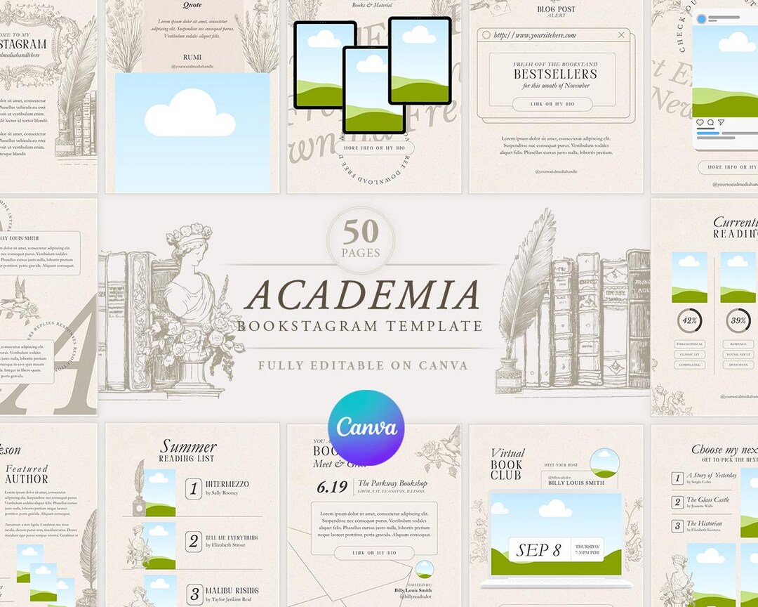 Academia Bookstagram Template: 50+ Canva Instagram Post Layouts (ZIP ...