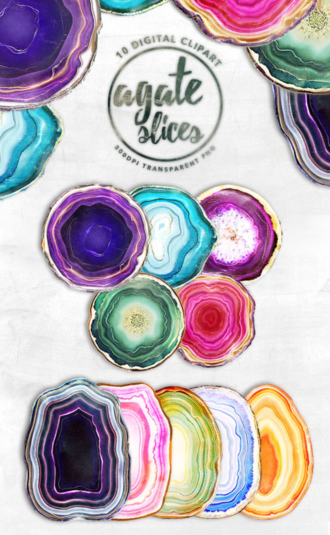 Agate Slices Digital Clipart Agate Digital Paper Crystal - Etsy