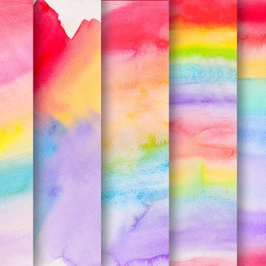Rainbow Digital Paper, Rainbow Clipart, Watercolor Washes Digital Paper ...