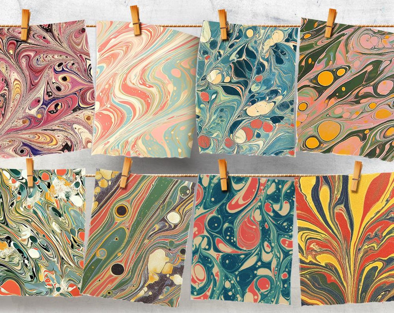 Antique Marbled Paper Digital Paper, Marbling Paper Clipart, Vintage ...