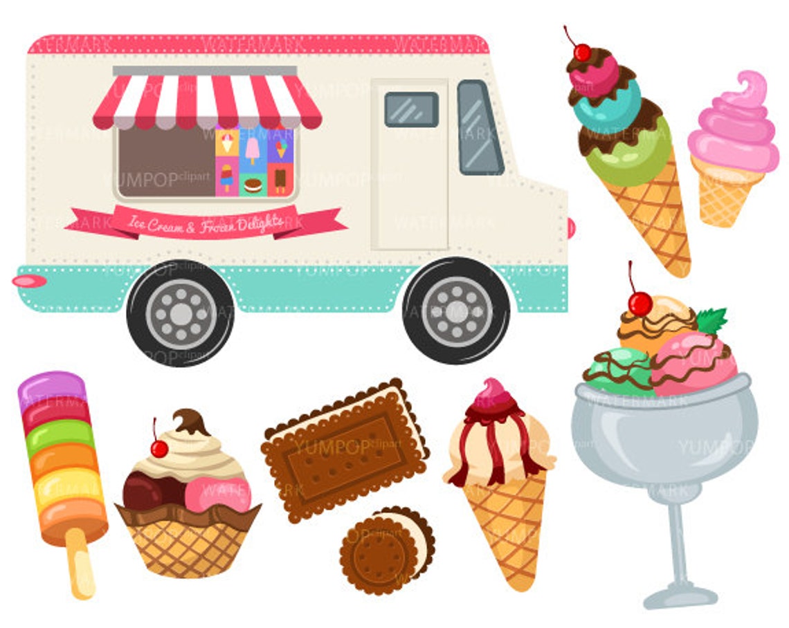 Ice Cream and Sundae Clipart, Food Clipart, Ice Cream Truck Clipart ...