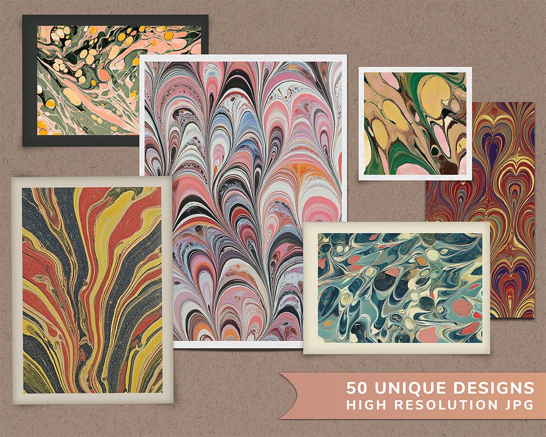 Antique Marbled Paper Digital Paper, Marbling Paper Clipart, Vintage ...