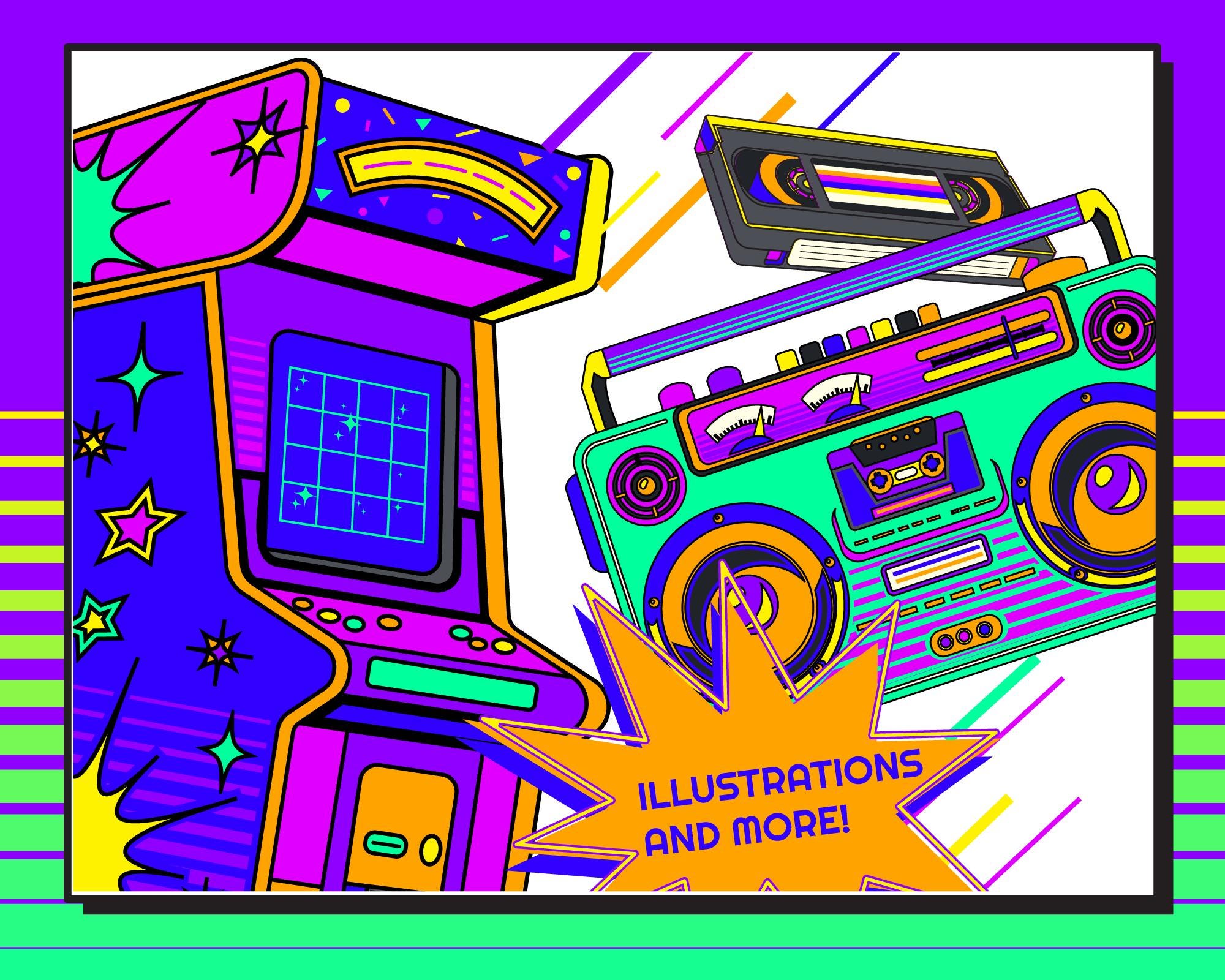 80s Design Bundle SVG Ai EPS PNG, Memphis Graphics, Eighties Logos ...