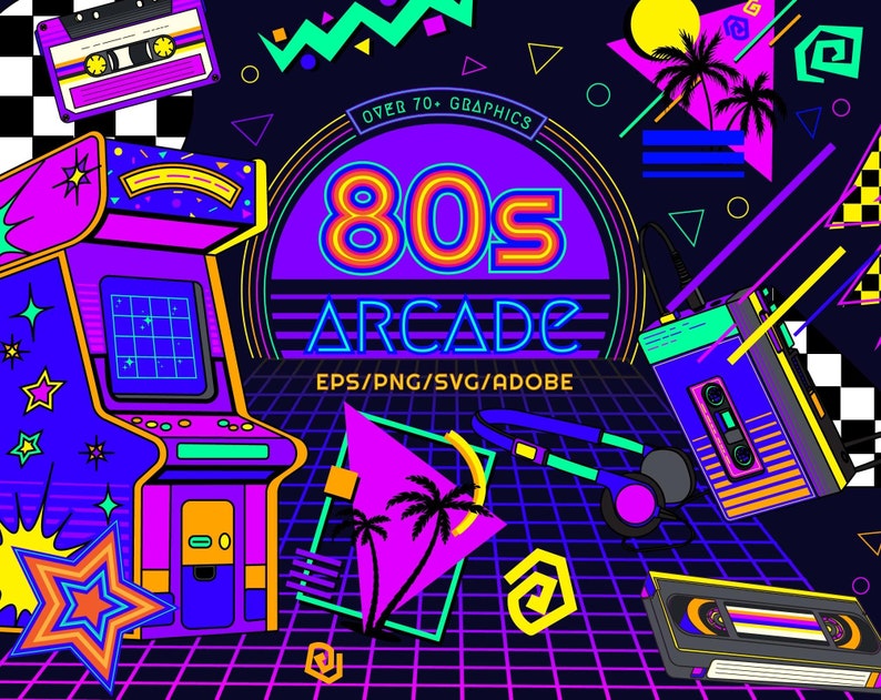 80s Design Bundle SVG Ai EPS PNG, Memphis Graphics, Eighties Logos ...