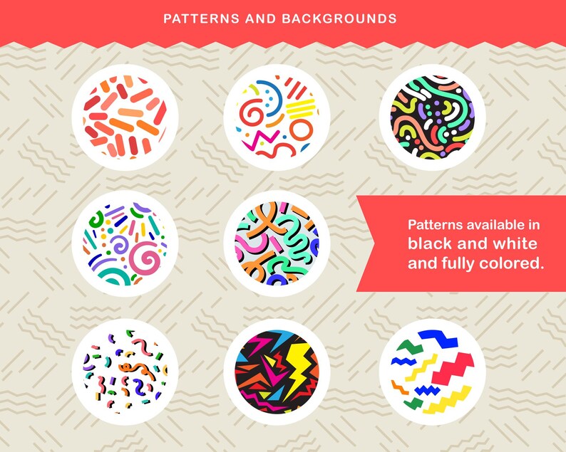 Modern Scribbles Seamless Patterns SVG Ai EPS, Memphis Vector Patterns ...