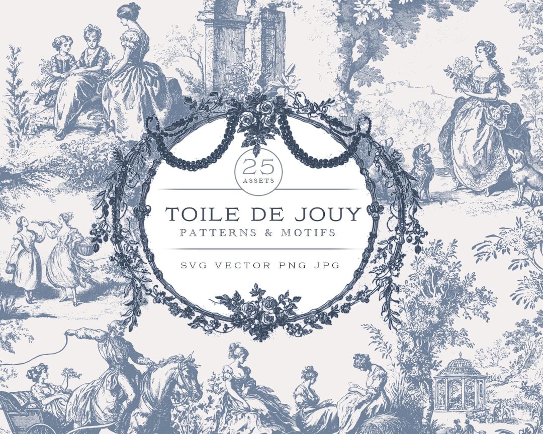 Toile De Jouy SVG, Toile Patterns, Chinoiserie Textile, Blue Seamless Patterns, French Fabric ...