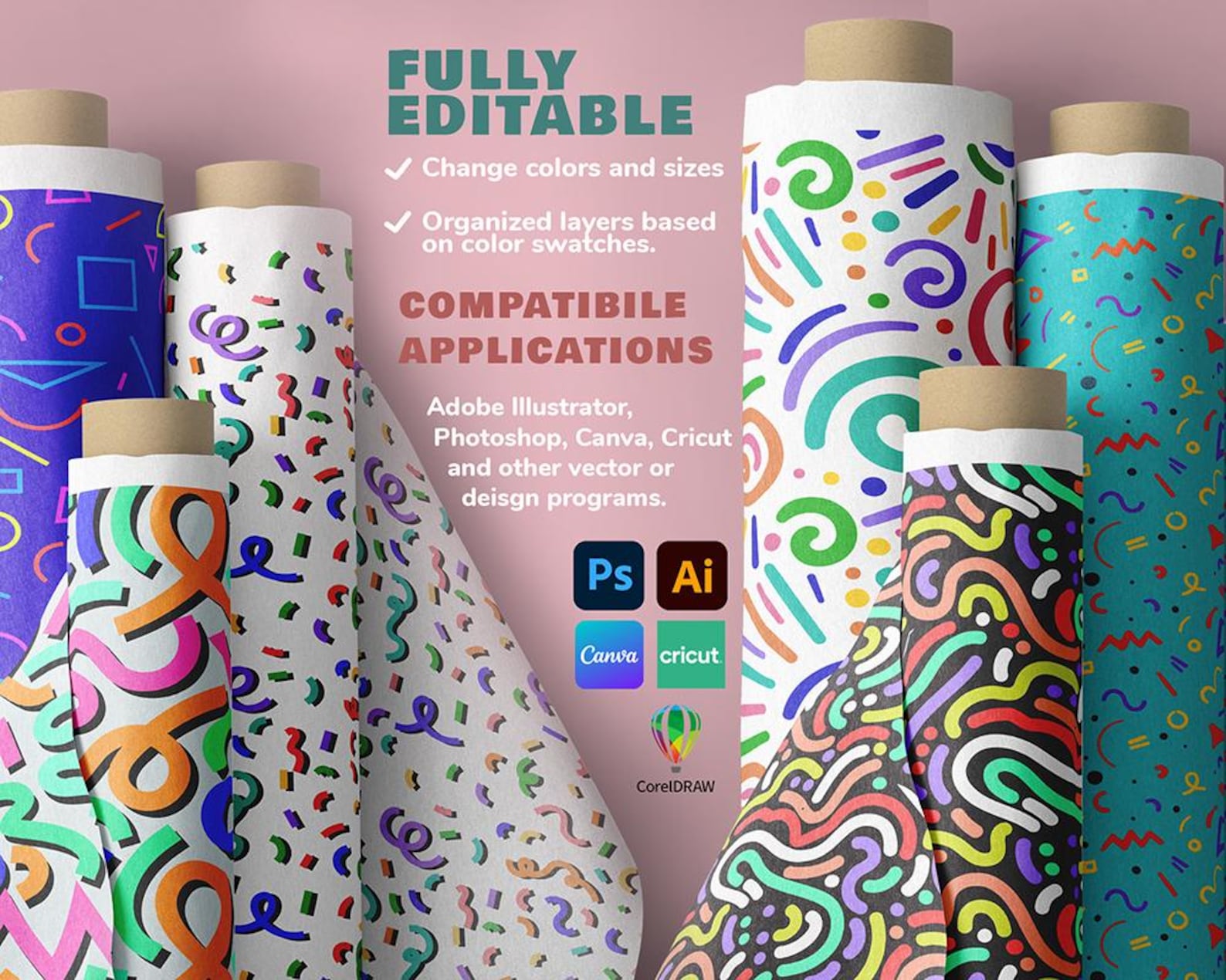 Modern Scribbles Seamless Patterns SVG Ai EPS, Memphis Vector Patterns ...