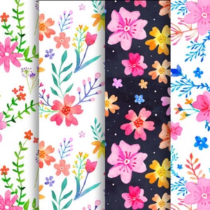 Spring Flowers Digital Paper and Patterns, Watercolor Floral Clipart ...