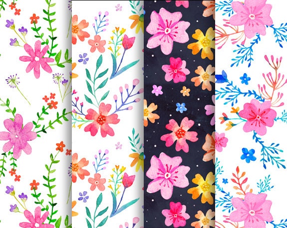 Spring Flowers Digital Paper and Patterns Watercolor Floral - Etsy