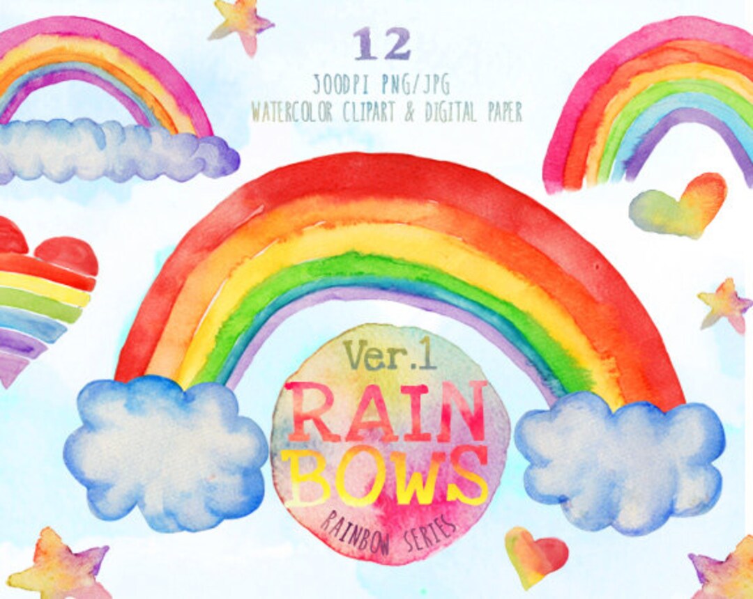 Watercolor Rainbow Clipart, Rainbow Digital Papers, Watercolor ...