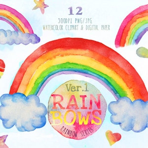 Watercolor Rainbow Clipart, Rainbow Digital Papers, Watercolor ...