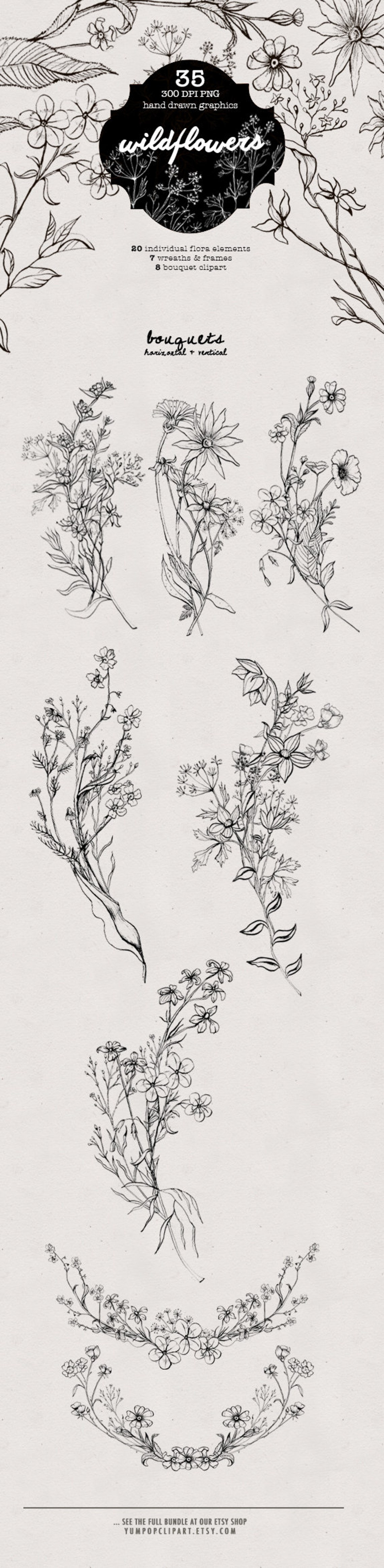 Wildflowers Ink Floral Tattoo Lineart Flowers Minimalist - Etsy