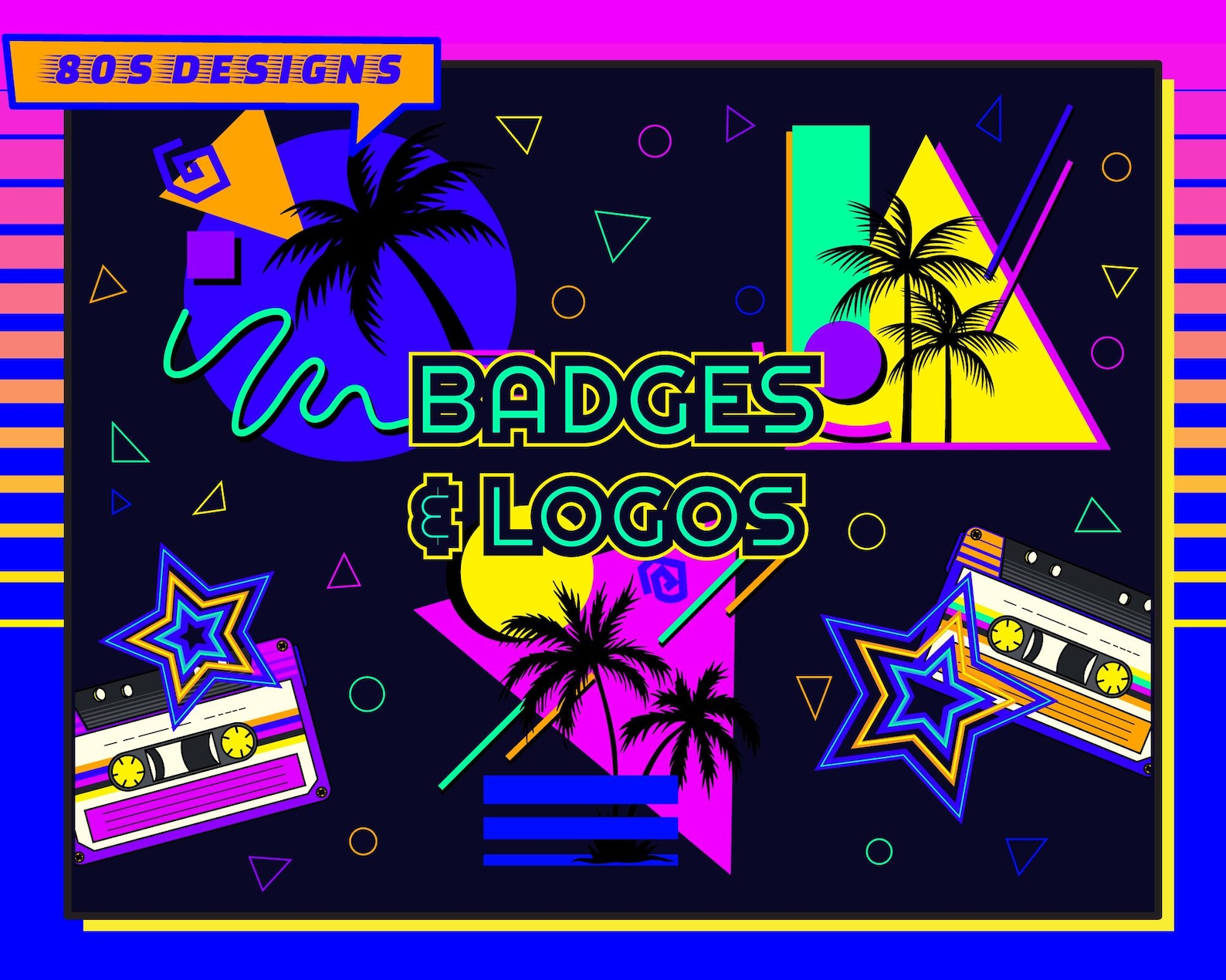 80s Retro Graphics Bundle: Memphis Clipart, Vector Elements (SVG, Ai ...
