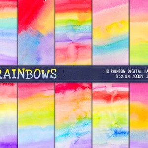 Rainbow Digital Paper, Rainbow Clipart, Watercolor Washes Digital Paper ...