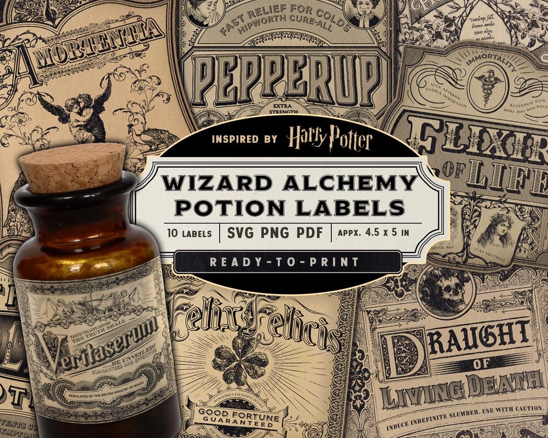Potion Bottle Labels Printable, Apothecary for Wizard Party Decor SVG ...