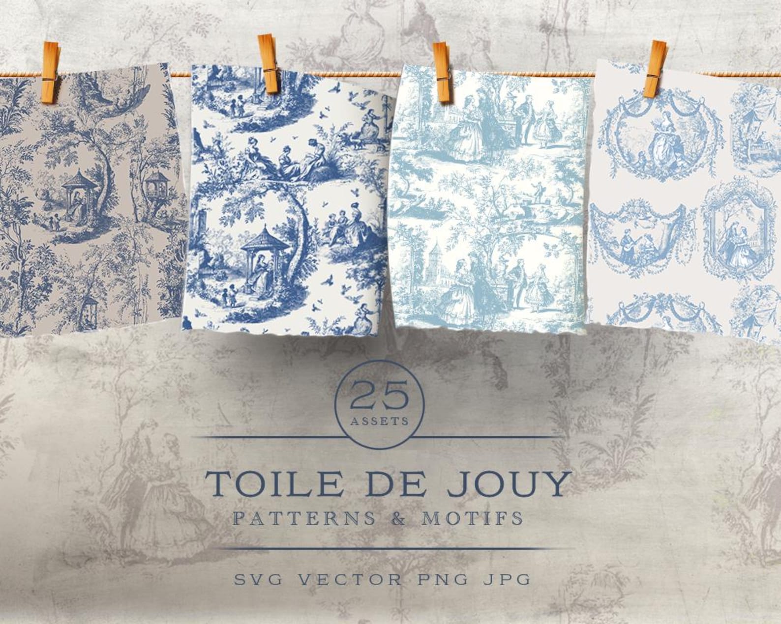 Toile De Jouy SVG, Toile Patterns, Chinoiserie Textile, Blue Seamless ...
