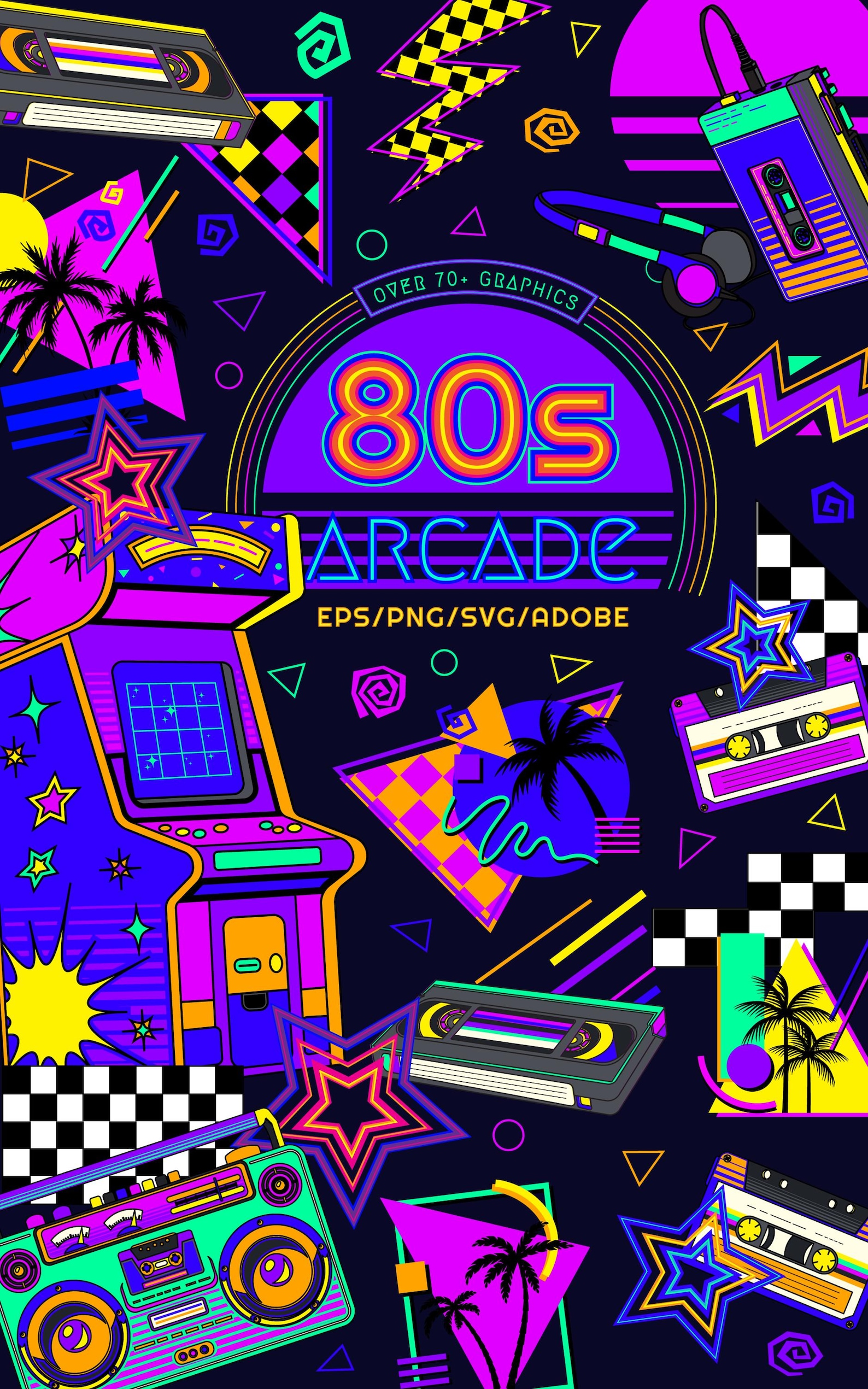 80s Design Bundle SVG Ai EPS PNG, Memphis Graphics, Eighties Logos ...