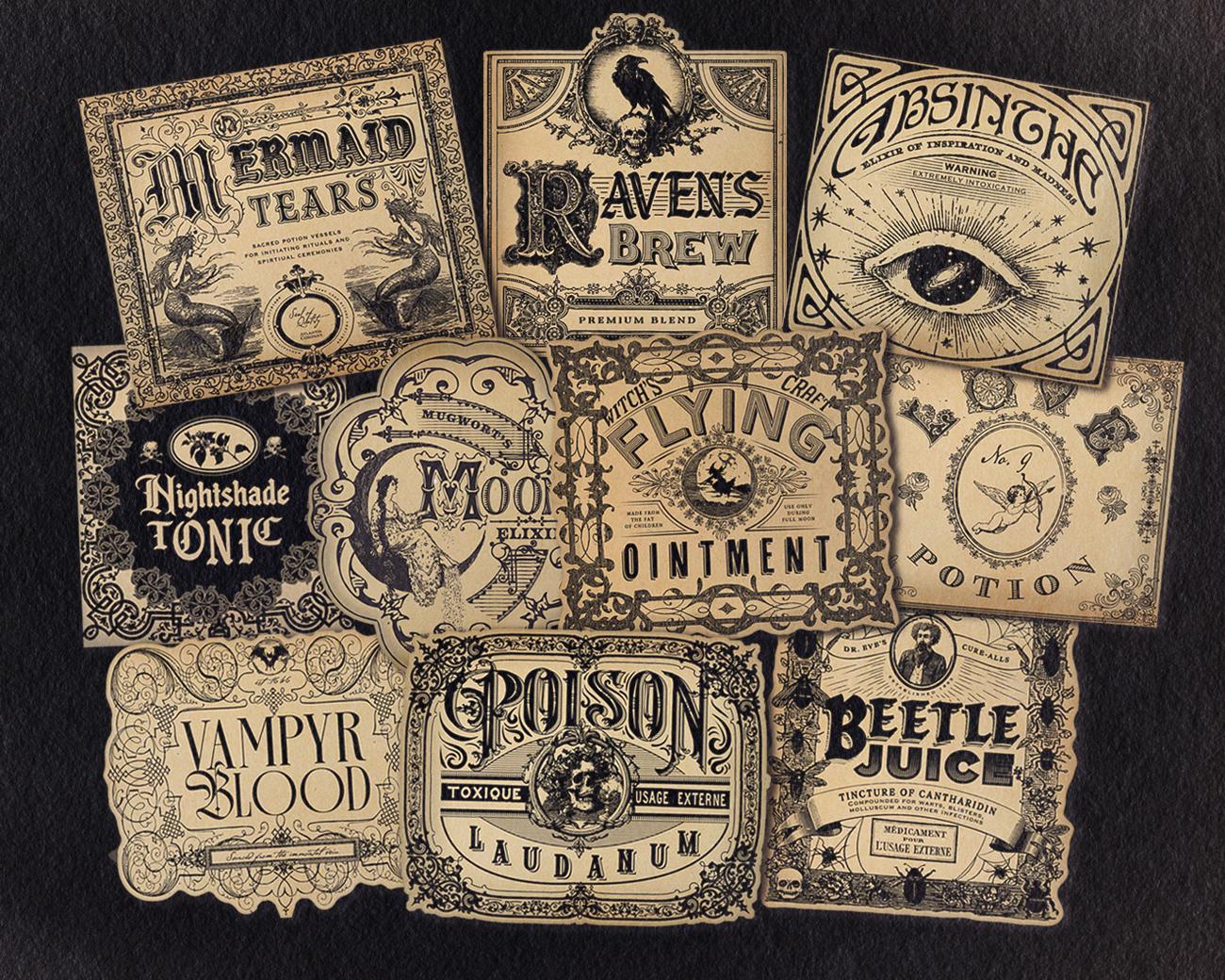 Halloween Potion Labels, Apothecary Bottle for Vintage Witch Decor ...