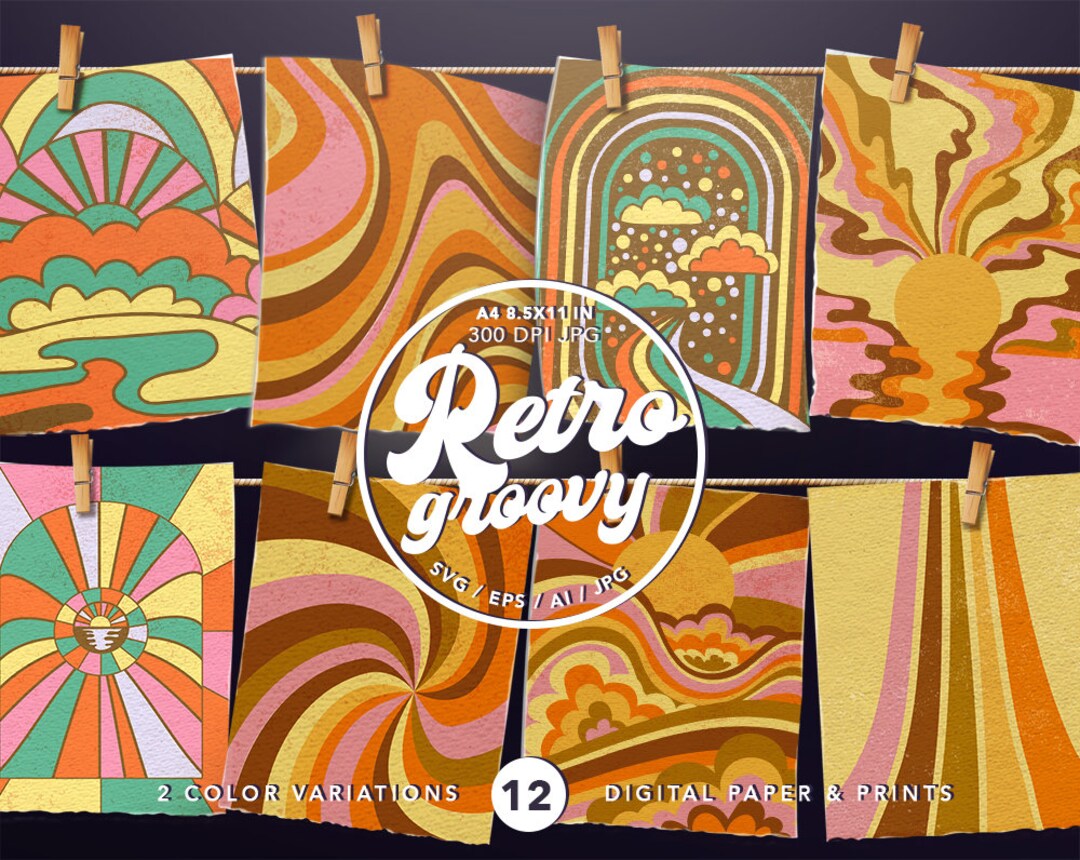 Retro Groovy Digital Paper, 70s SVG, Retro 70s Poster, 70's Hippie ...
