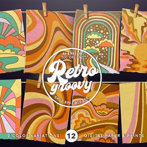 Retro 70s Digital Paper: Groovy Swirls, Textures (SVG, EPS, AI) - Etsy