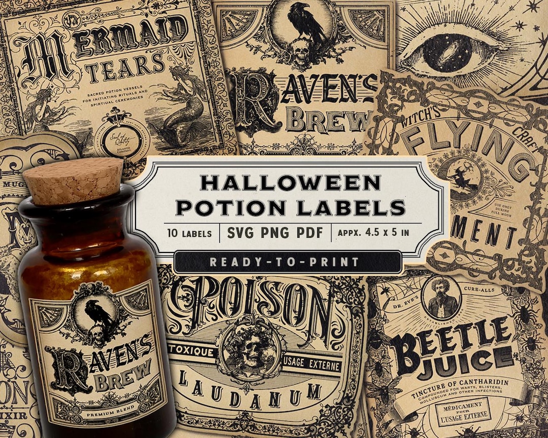 Halloween Potion Labels, Apothecary Bottle for Vintage Witch Decor ...